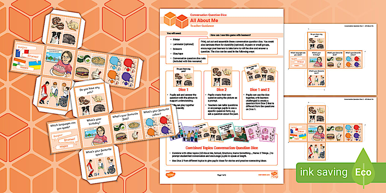 EAL Learner Conversation Question Dice - All About Me (Younger Learners)