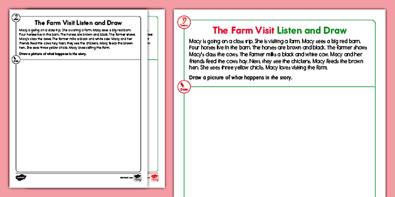 Pre-K Reading Passage The Farm Visit Listen and Draw