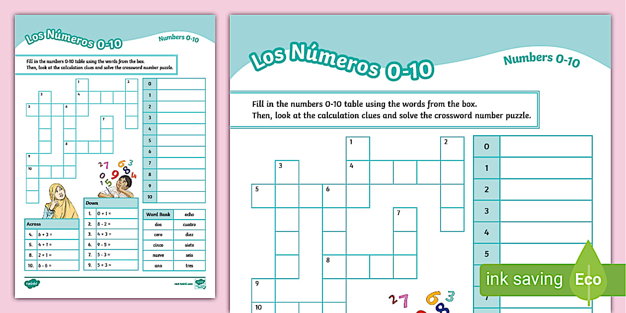 Spanish: Numbers 0-10 Crossword (teacher made) - Twinkl