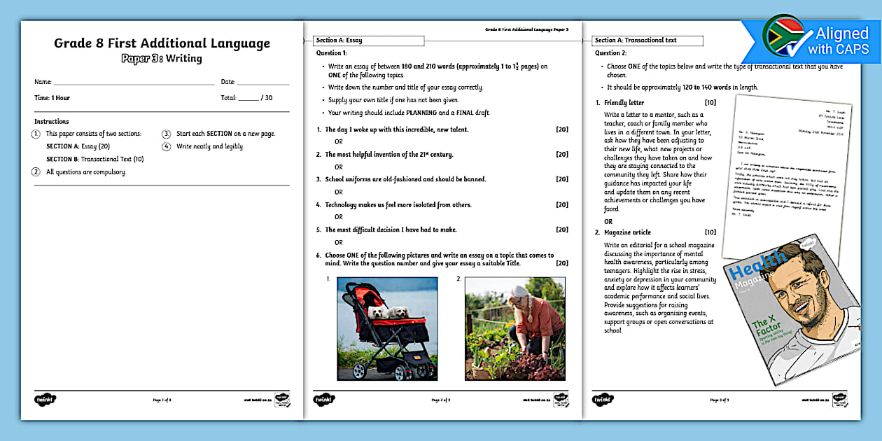 Grade 8 English FAL Examination November Paper 3 - Twinkl