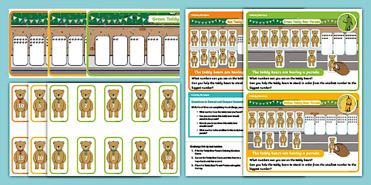 👉 EYFS Maths Ordering Numbers Chilli Challenges: Teddy Bear Parade