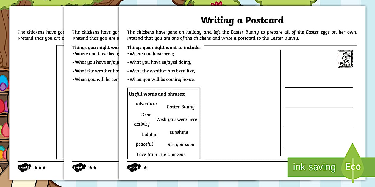 Saving Easter Writing a Postcard Home Worksheet / Worksheets