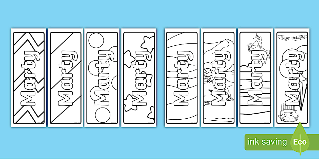 Marty Name Simple Colouring Bookmarks | Twinkl | KS1