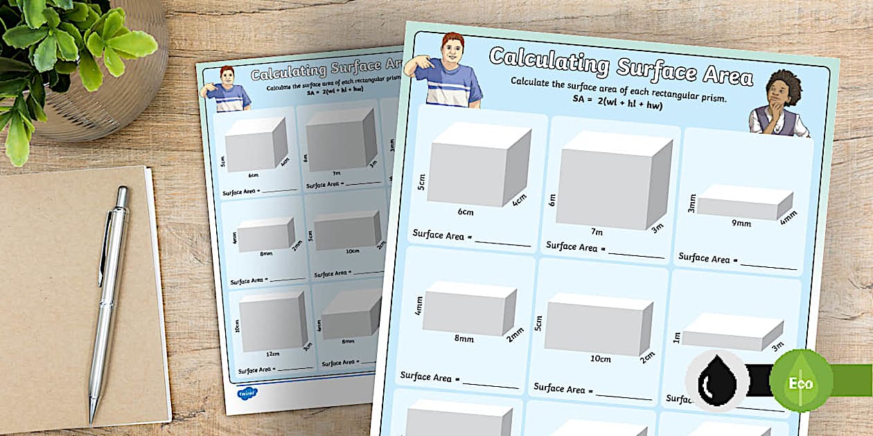 Calculate Surface Area of Rectangular Prisms Worksheet