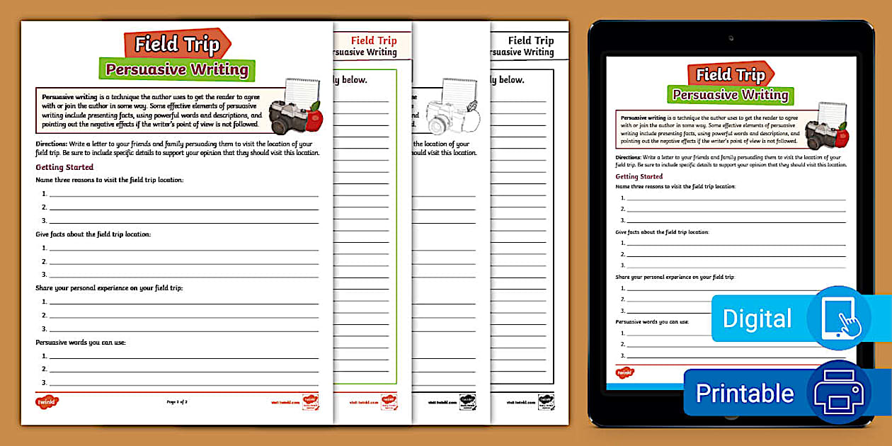 Third Grade Field Trip Persuasive Writing Worksheet - Twinkl