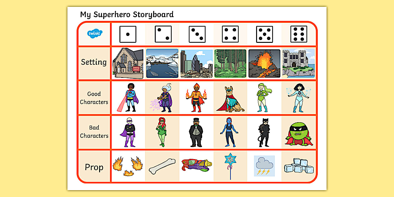 Superhero Story Telling Prompt Dice Game (Teacher-Made)