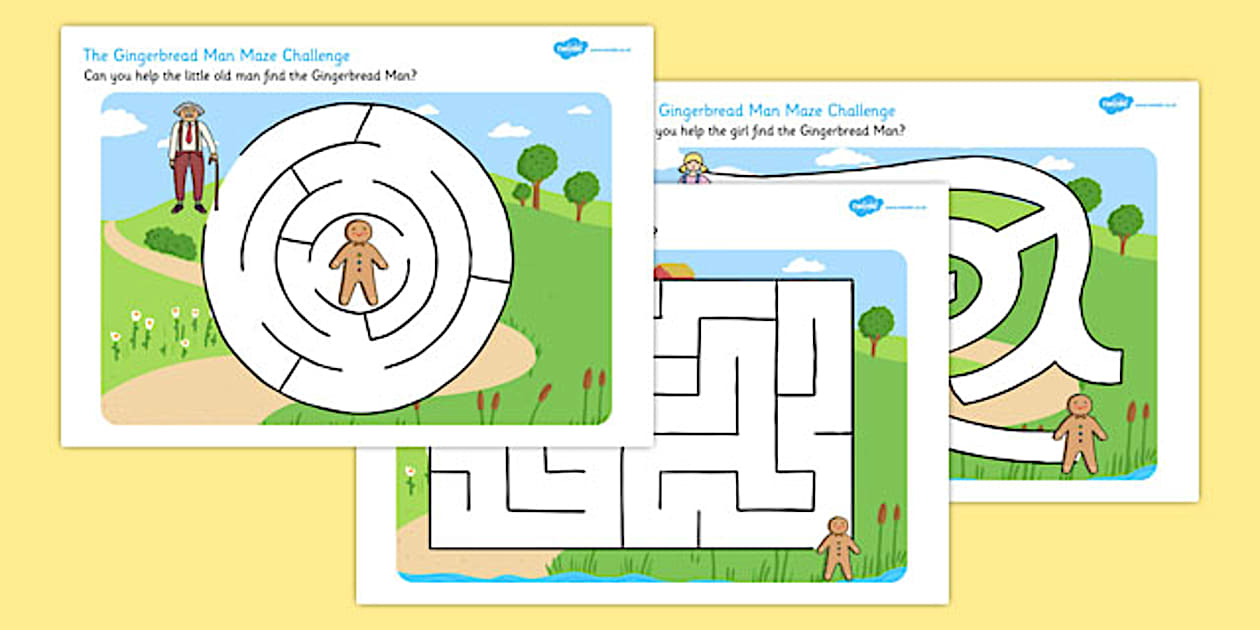 The Gingerbread Man Differentiated Maze Worksheet / Worksheet Pack