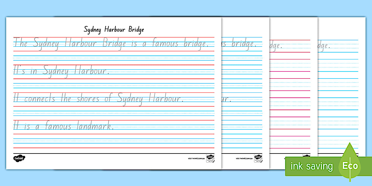 Sydney Harbour Bridge Year 1 Handwriting Practice Worksheet