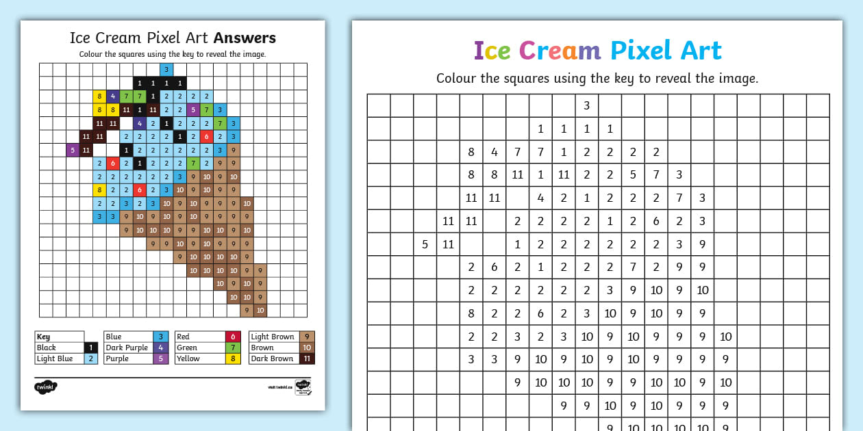 Ice Cream Pixel Art Template (teacher made) - Twinkl