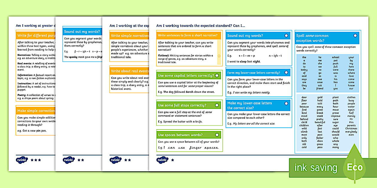 Y2 Writing Assessment I Can Statements with Worked Examples Assessment Pack