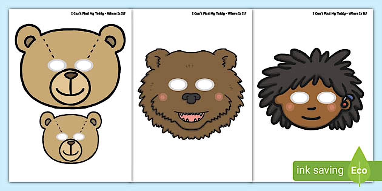 Black and White I've Lost My Teddy Where Is It Role Play Masks