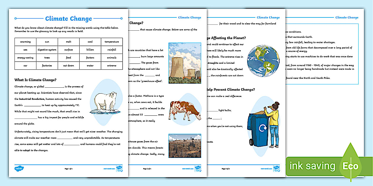 Climate Change Cloze Activity Sheet,climate change - Twinkl