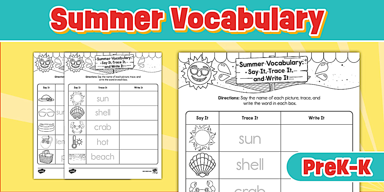 Summer Vocabulary: Say It, Trace It, and Write It Worksheet