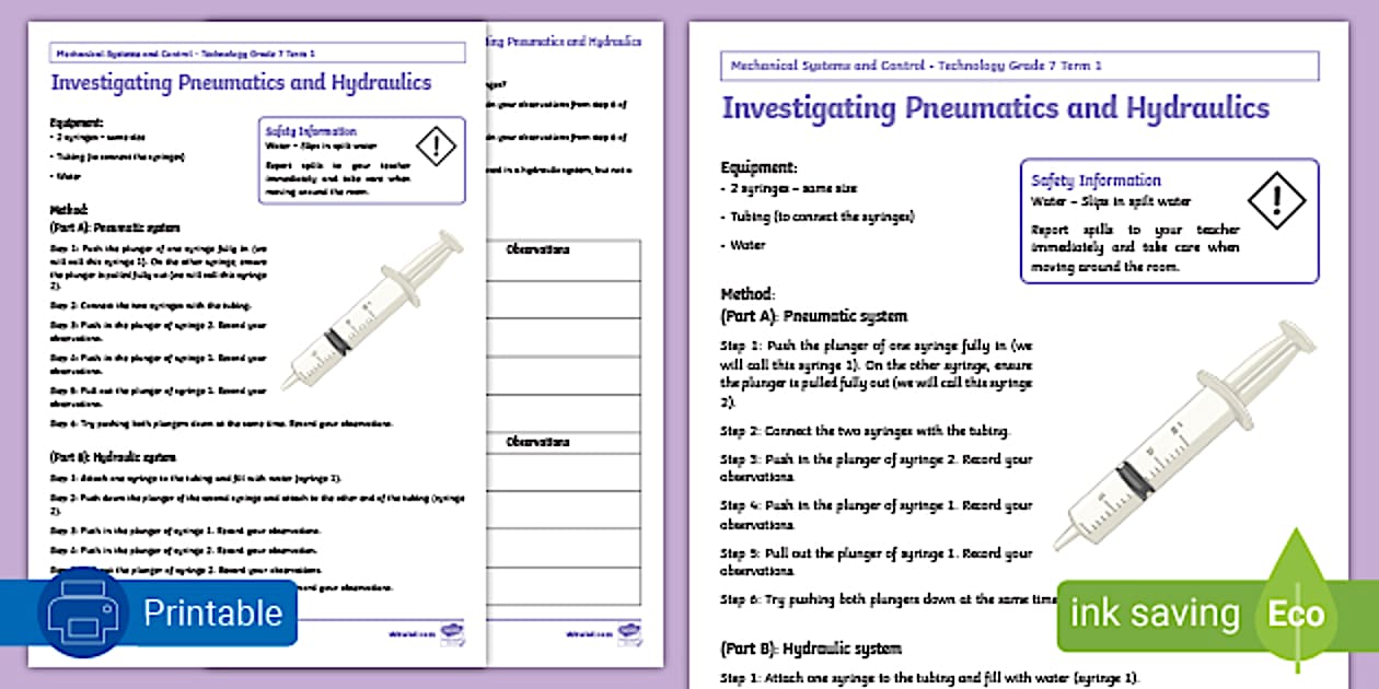 Pneumatics And Hydraulics Activity | Investigation - Twinkl