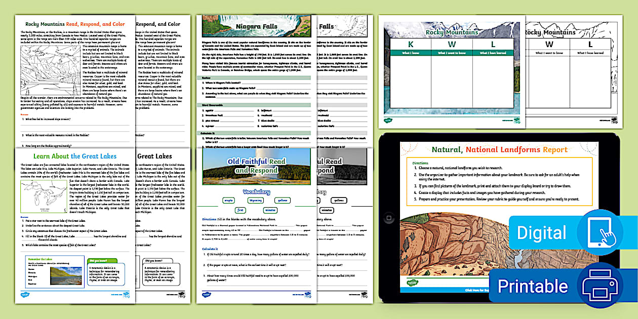Popular U.S. Landforms Pack for 3rd-5th Grade (teacher made)