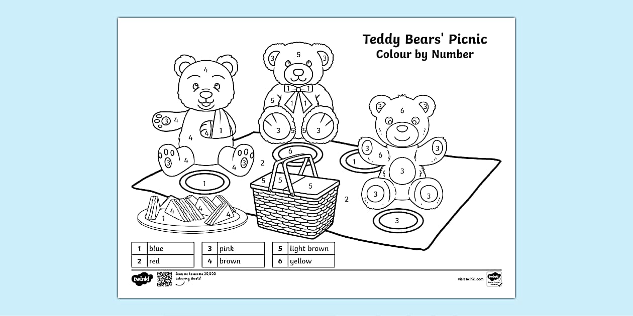Teddy Bears' Picnic Color By Numbers (Teacher-Made) - Twinkl