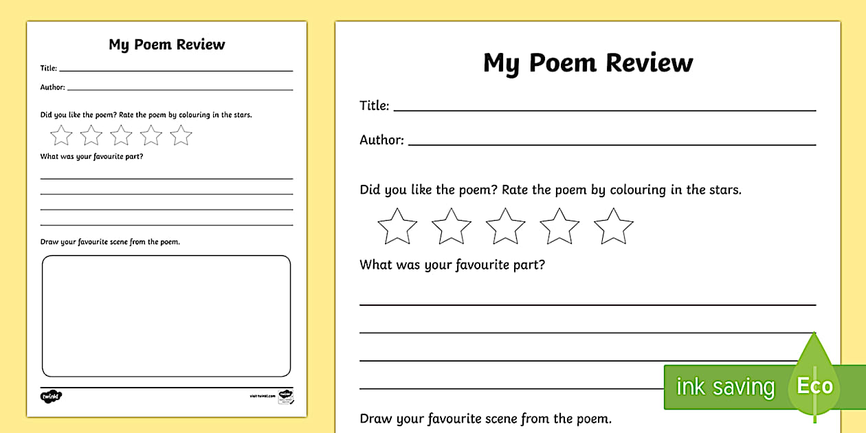 Poem Review Writing Frames - Book Review Writing Frame