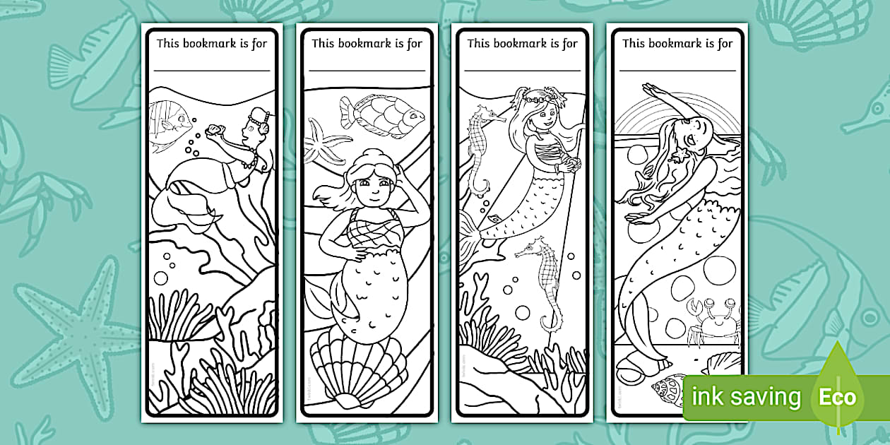 Mermaid Colouring Bookmarks - KS1 - EYFS - Under the Sea