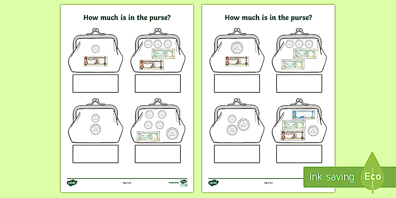 How much money in the purse activity? (UAE) Fill in the Blank Worksheet