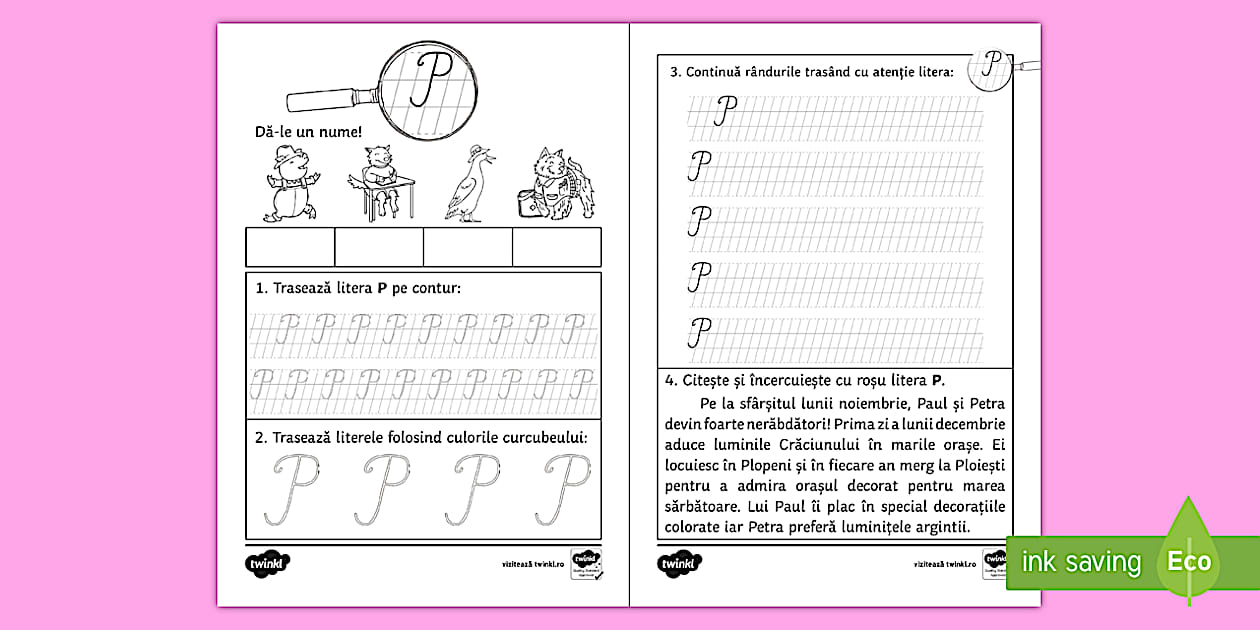 Trasarea literei „P” de mână - Fișă de activitate
