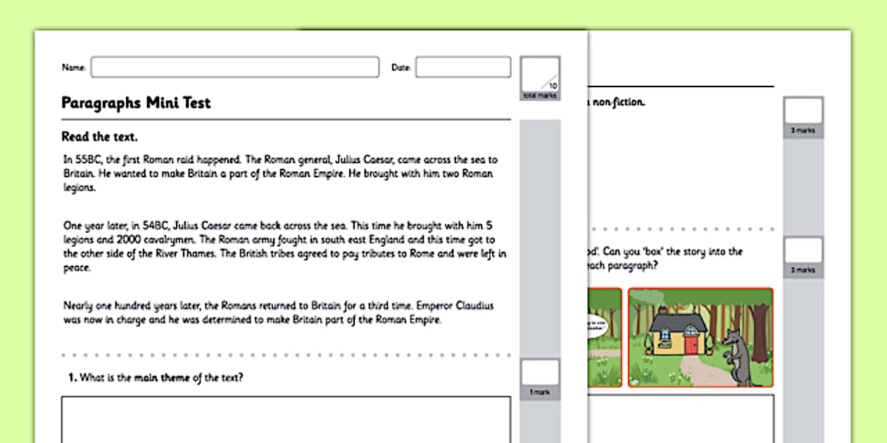Black and White Paragraphs Test (teacher made) - Twinkl