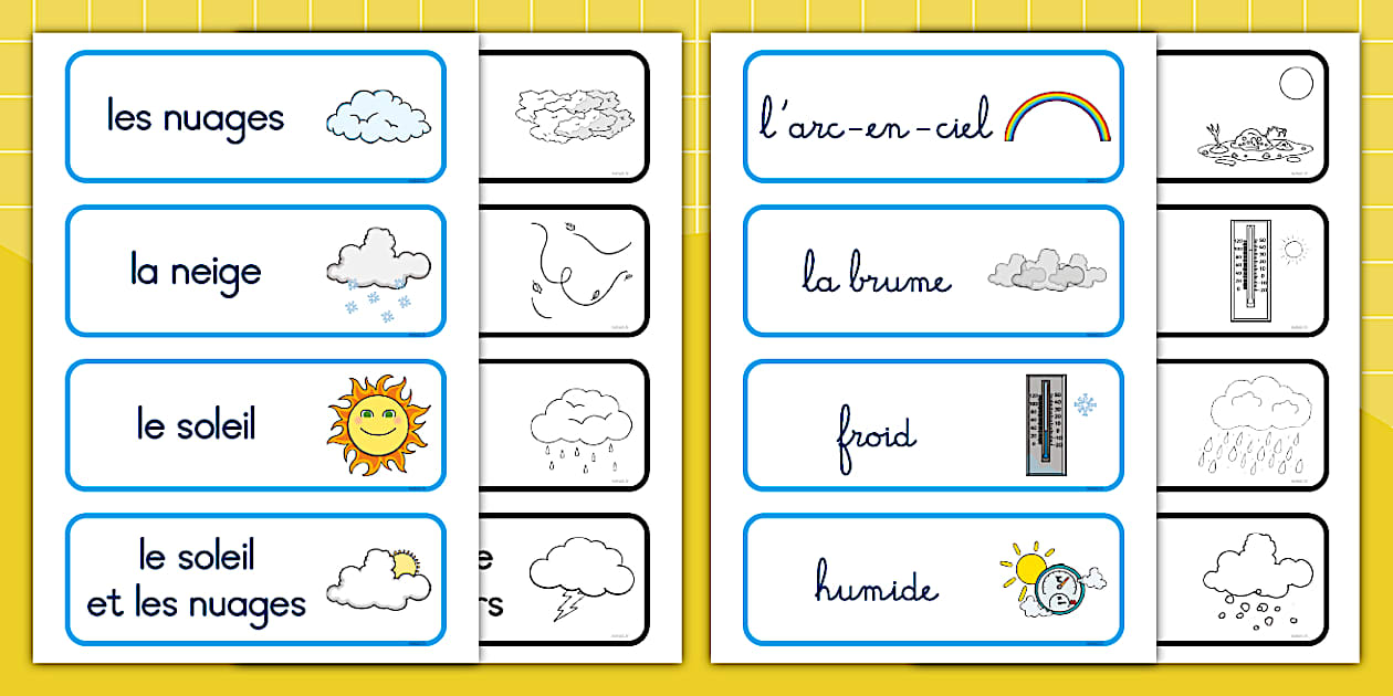 Cartes de vocabulaire : La météo
