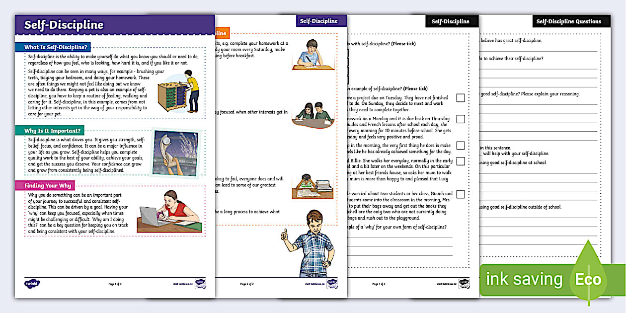 Importance of Self Discipline Reading and Comprehension Activity