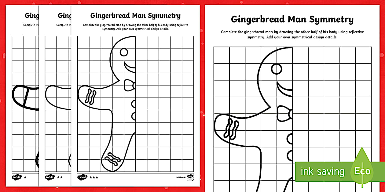 Gingerbread Man Symmetry Differentiated Worksheet / Worksheets