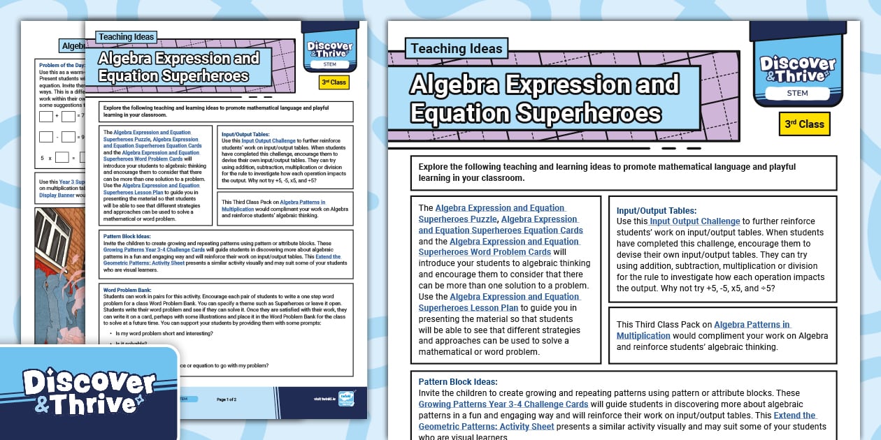 Algebra Expression and Equation Superheroes Teaching Ideas