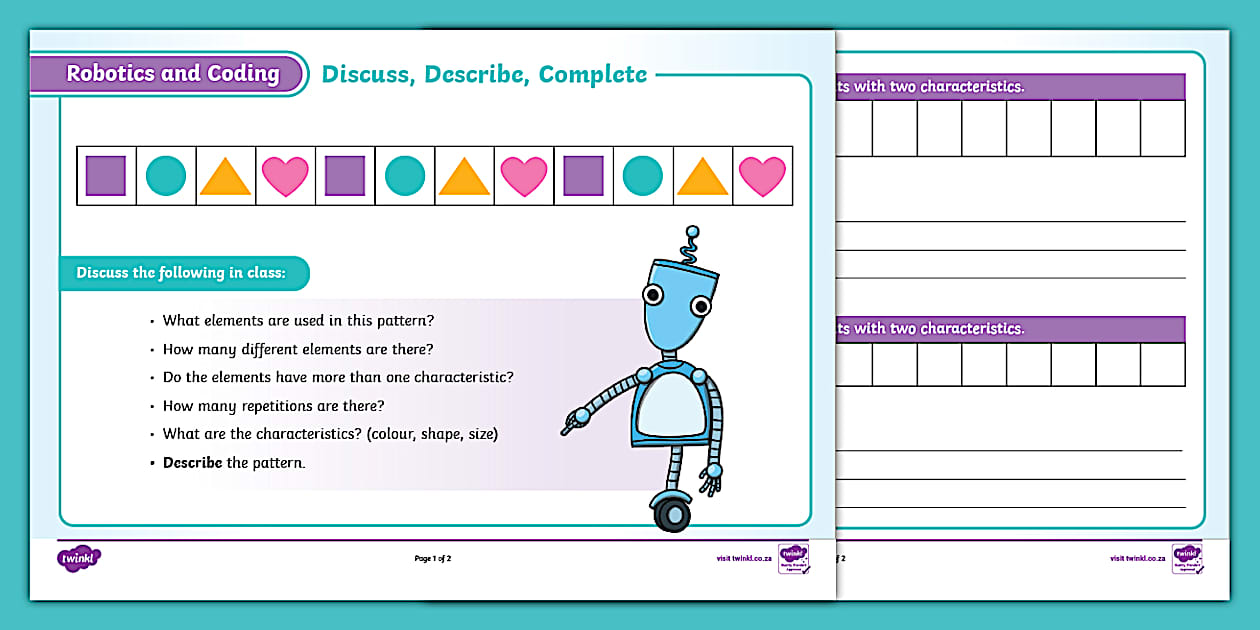 Grade 2 Pattern Recognition Discuss and Describe 4 elements