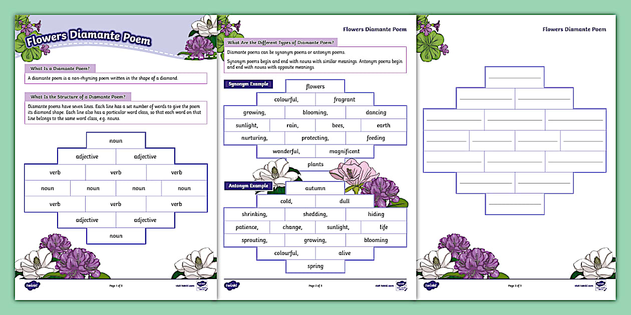 KS2 Flowers Diamante Poem Example and Template - Twinkl