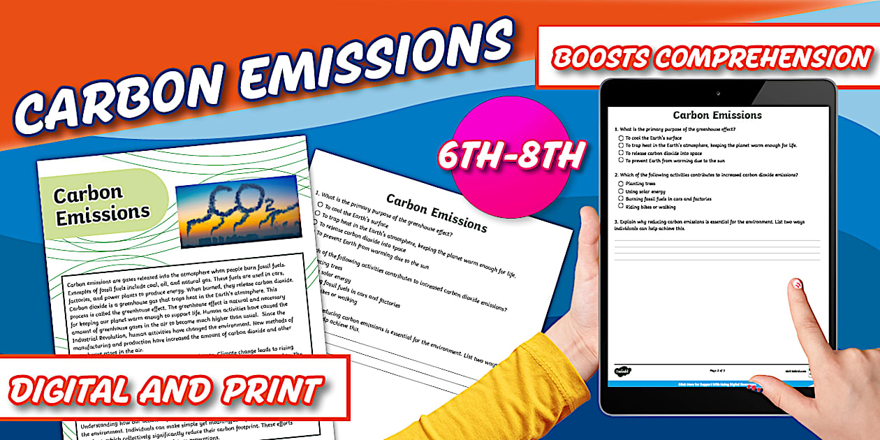 Eighth Grade Carbon Emissions Reading Passage Comprehension