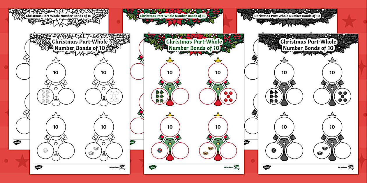 👉 Christmas Part-Whole Number Bonds to 10 Worksheet