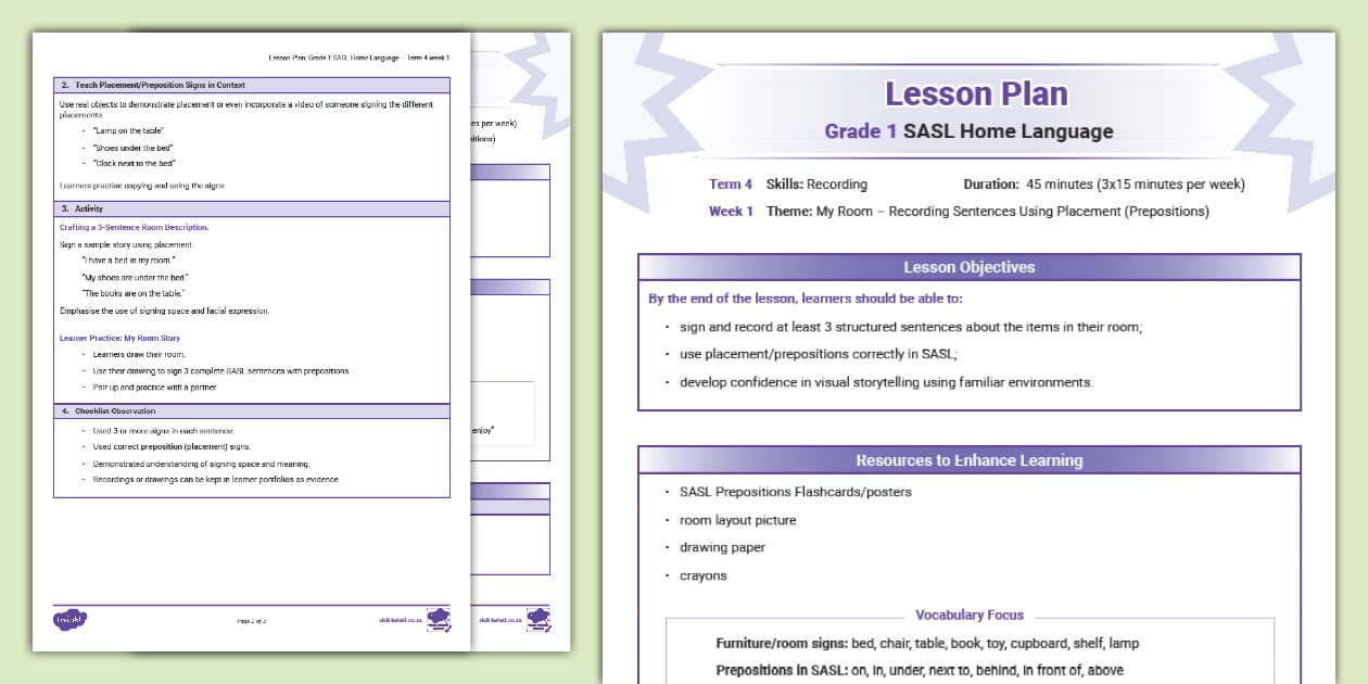 Grade 1 SASL Lesson Plan: Recording Term 4 (teacher made)
