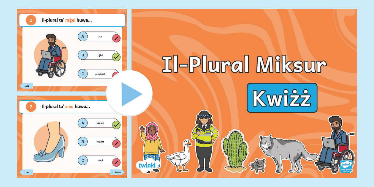 Il-Grammatika l Il-Plural Miksur: Kwiżż (teacher made)