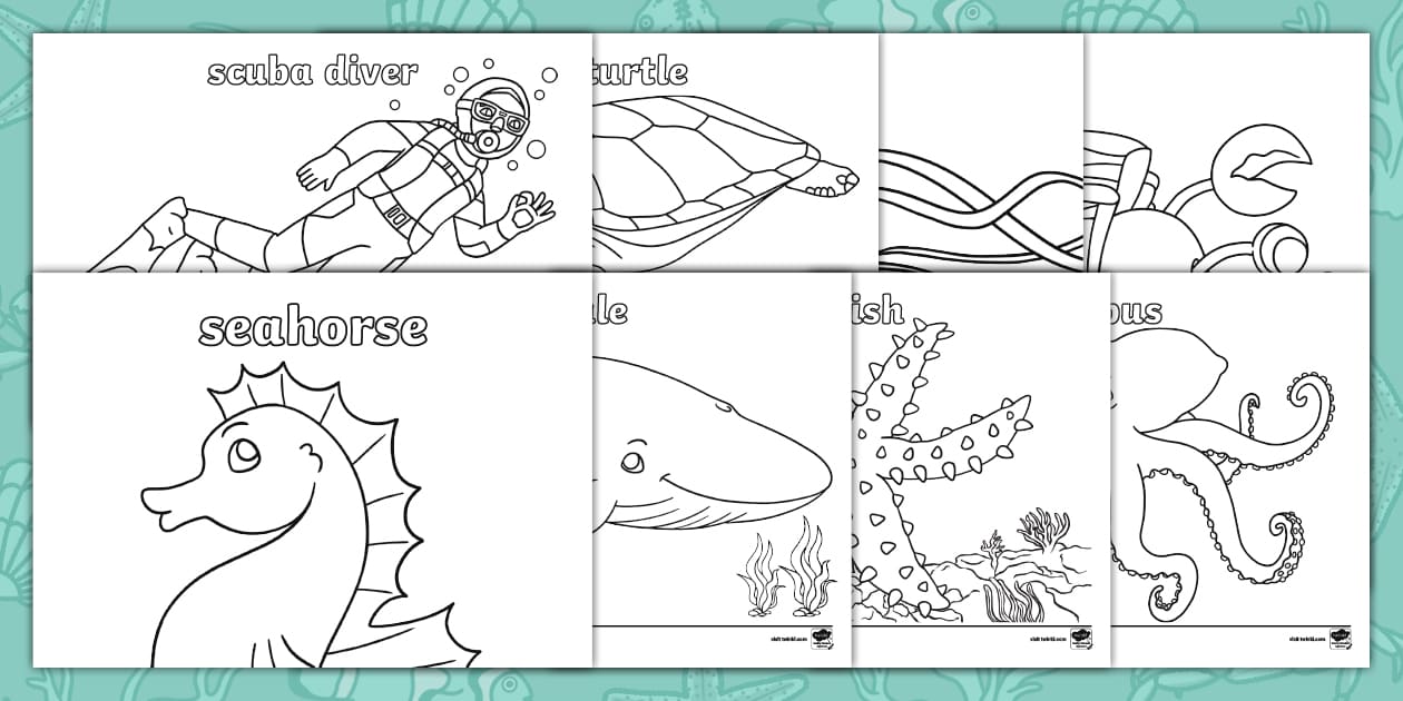 Under the Sea Picture and Word Colouring Sheets - Twinkl