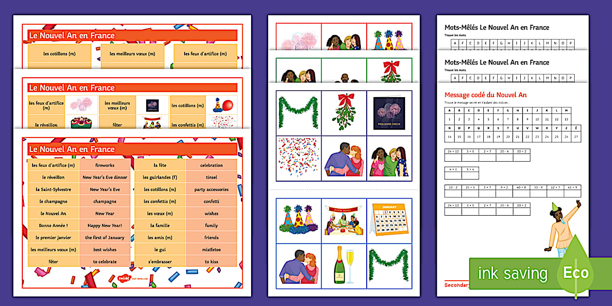 New Year in France Key Vocabulary Differentiated Activity Pack French