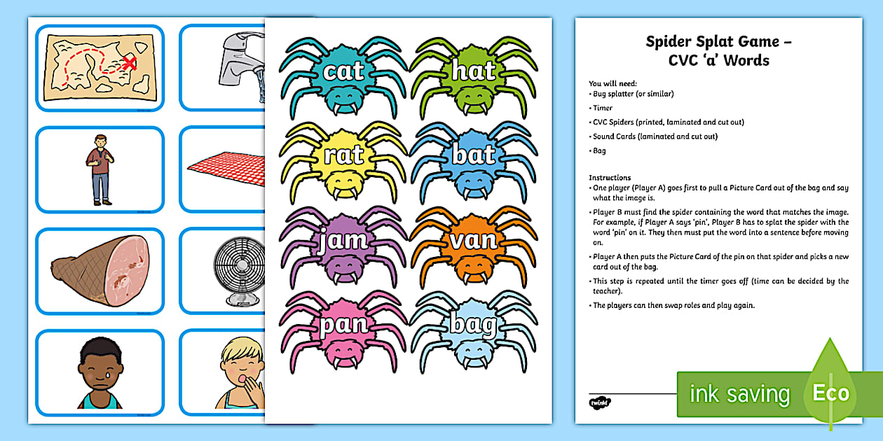 Spider Splat CVC 'a' Words Game (teacher made) - Twinkl