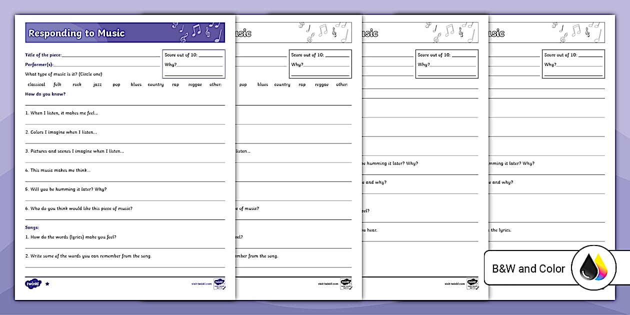 Responding to Music Differentiated Worksheet (teacher made)