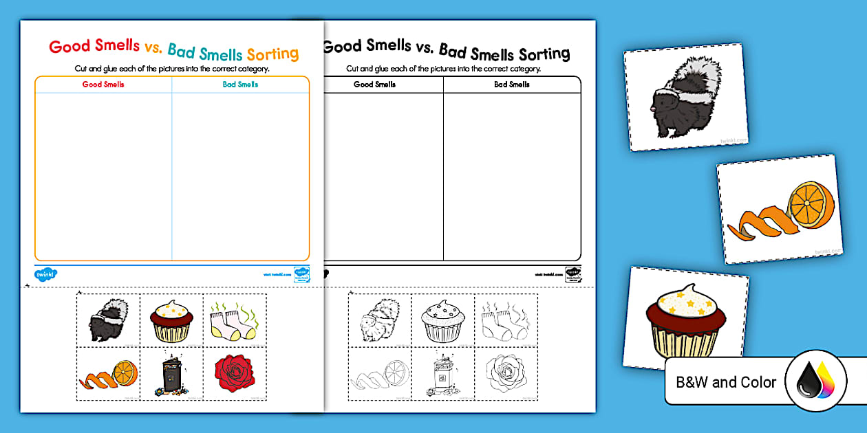 Good Smells vs. Bad Smells Cut and Paste Sorting Worksheet