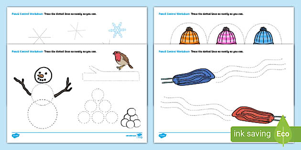 Winter Pencil Control Worksheets Twinkl Learning Resources