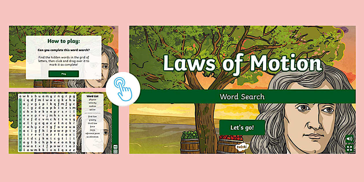 Laws of Motion Interactive Word Search (teacher made)
