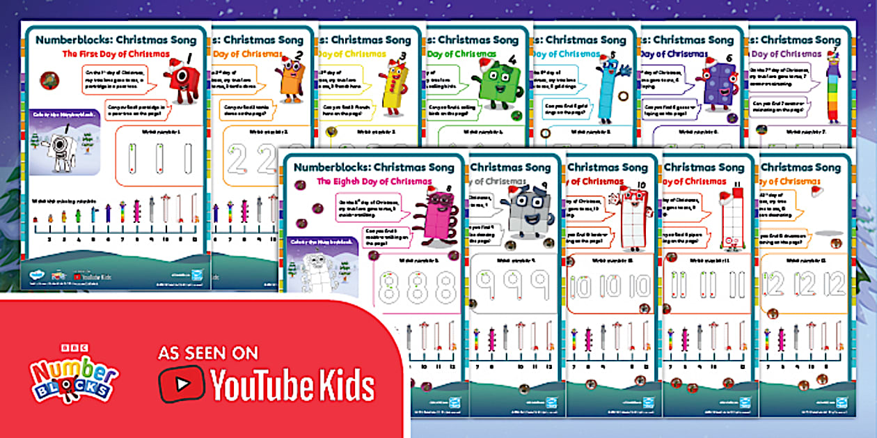 Numberblocks: Twelve Days of Christmas Song Activity Sheets