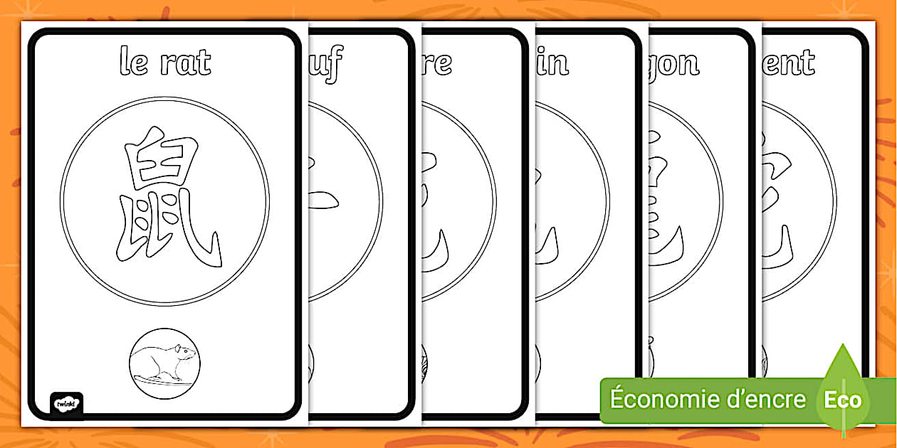 Affiches à colorier des animaux du zodiaque chinois