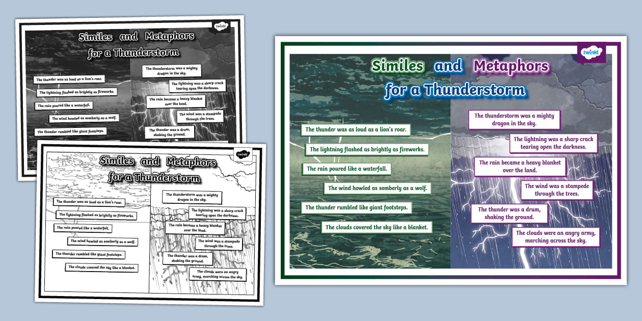 Similes and Metaphors for a Thunderstorm Word Mat - Twinkl