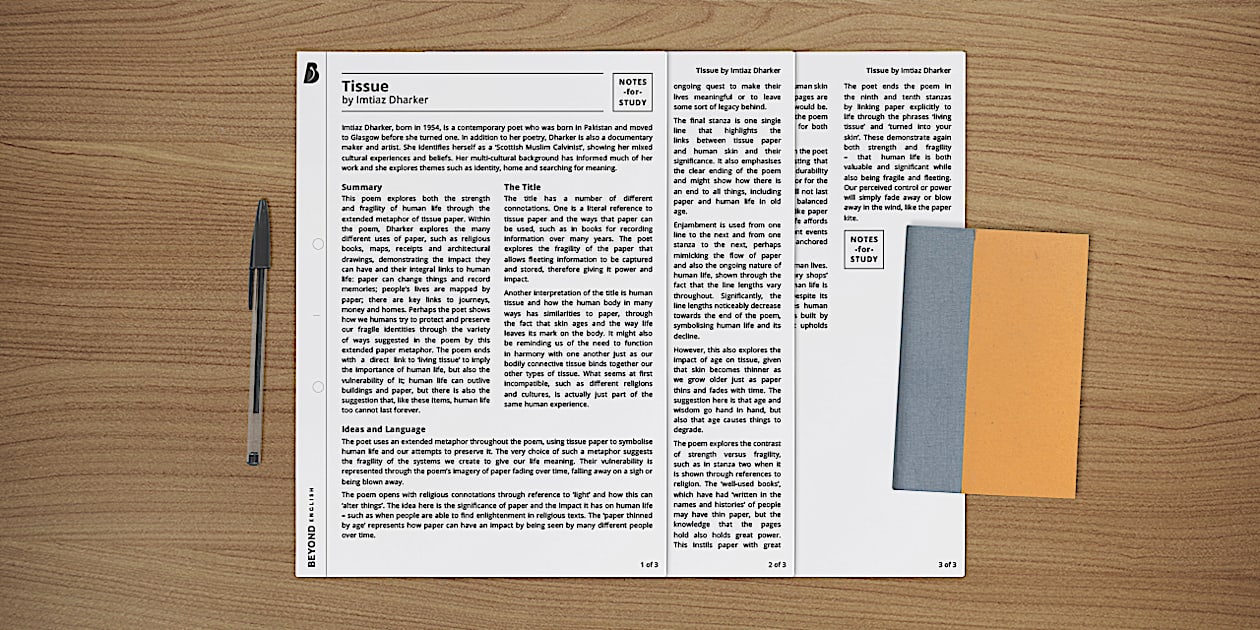 AQA Poetry: Tissue - Revision Notes (teacher made) - Twinkl