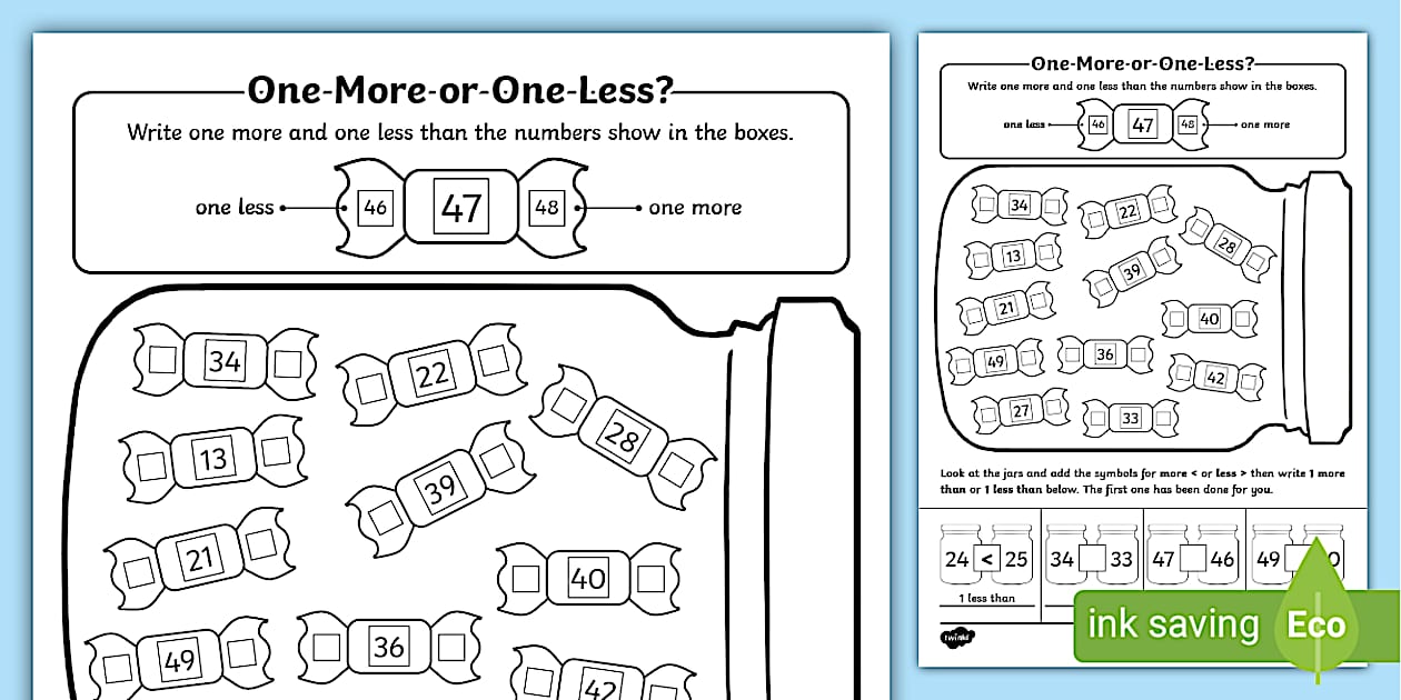 One More One Less - Numbers to 50 Counting Activity - Twinkl