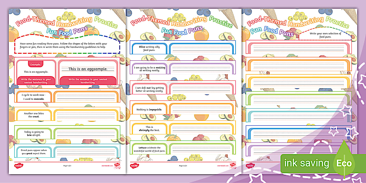 Food Pun Activity For Kids | Food-Themed Handwriting