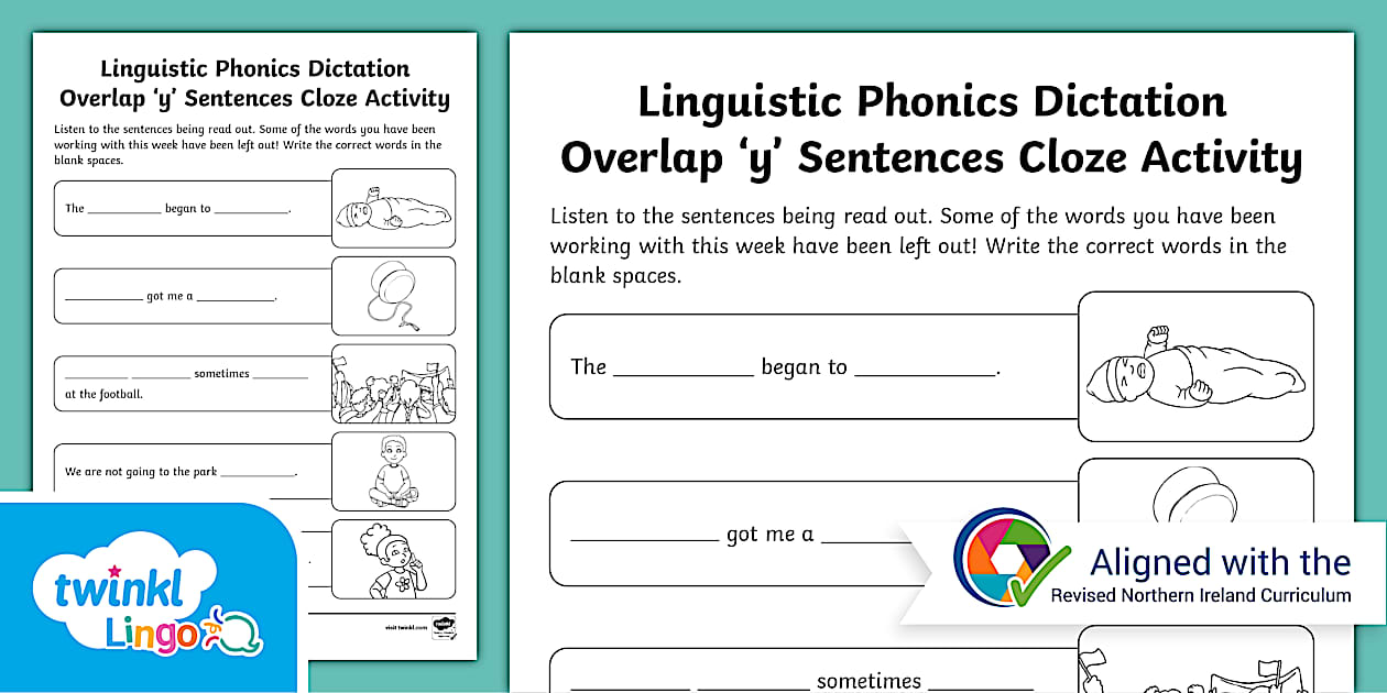 Linguistic Phonics Phase 2 'y' Words Overlap Dictation Cloze