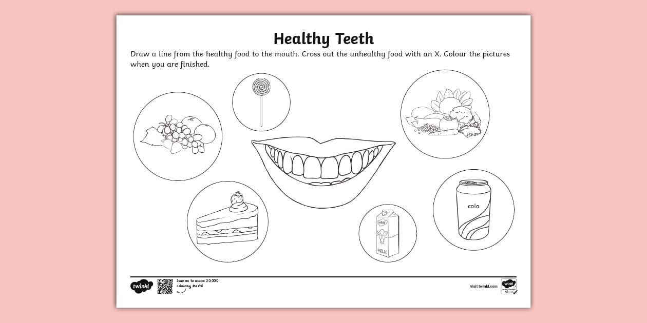 Healthy Teeth Colouring Page (teacher made) - Twinkl